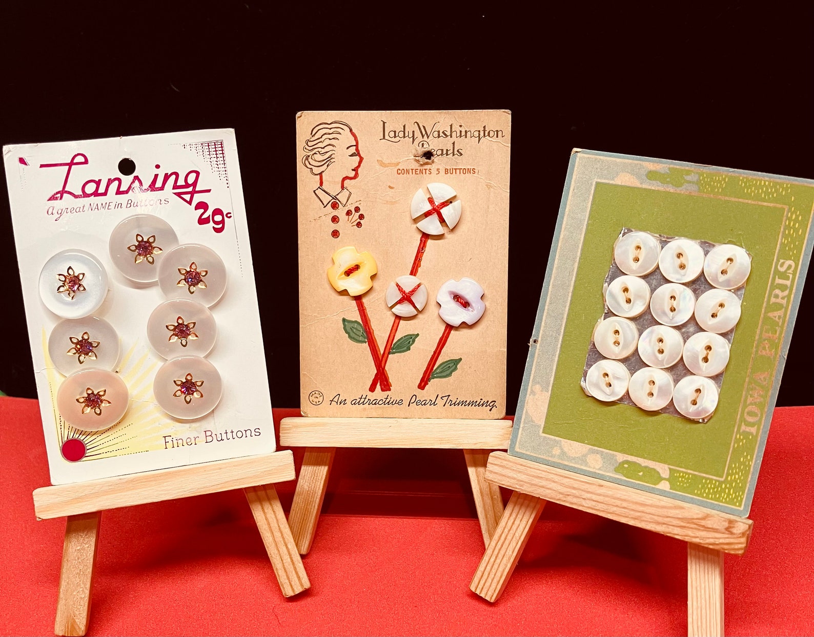 Three Vintage Button Cards-two With Mops - Etsy