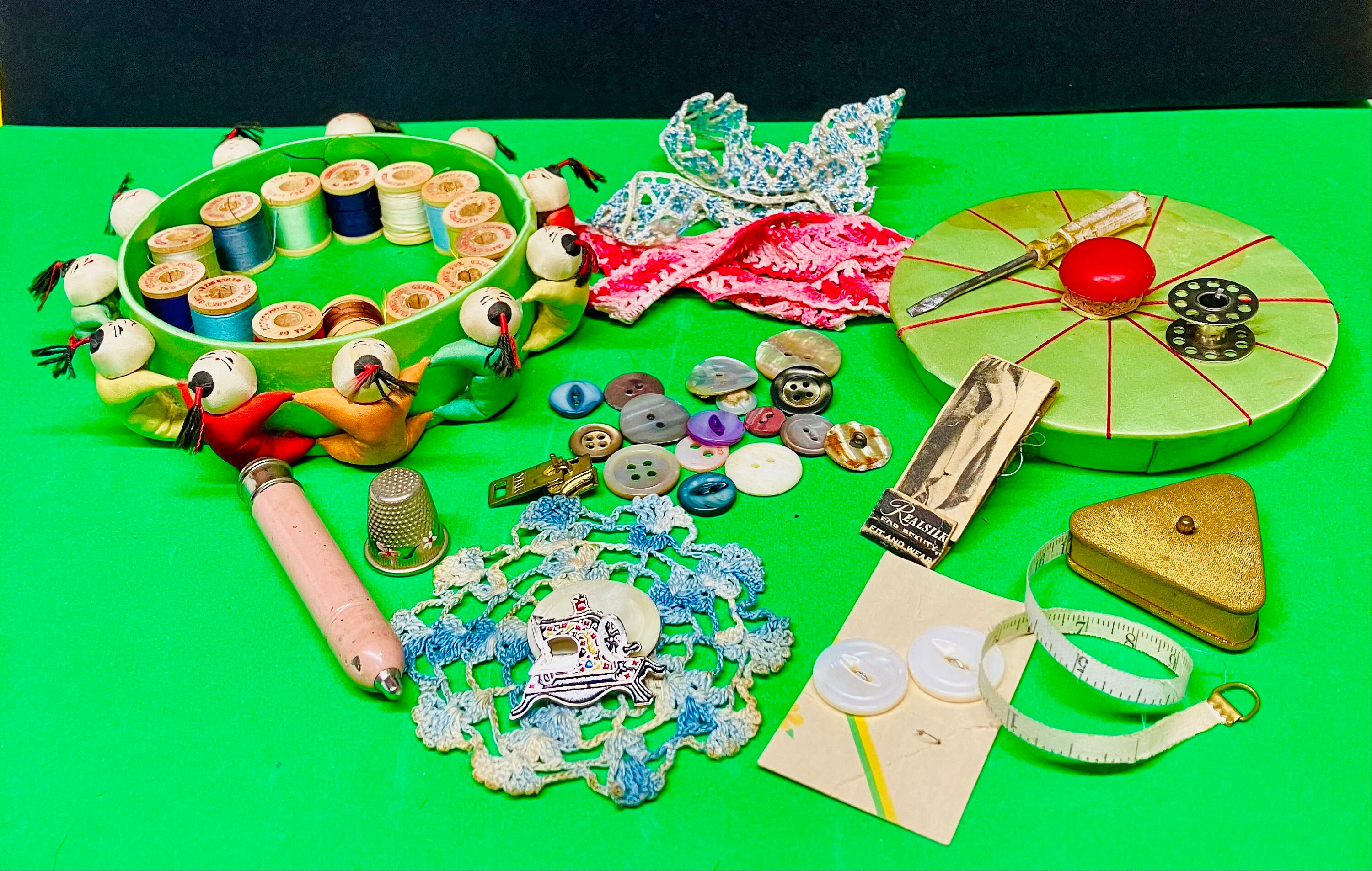 Vintage Japanese Small Sewing Box With Sewing Notions Surrounded by ...