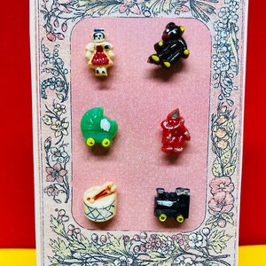 1940s Complete TOY SET 6 of Realistic Buttons of Doll, Bear, Carriage ...