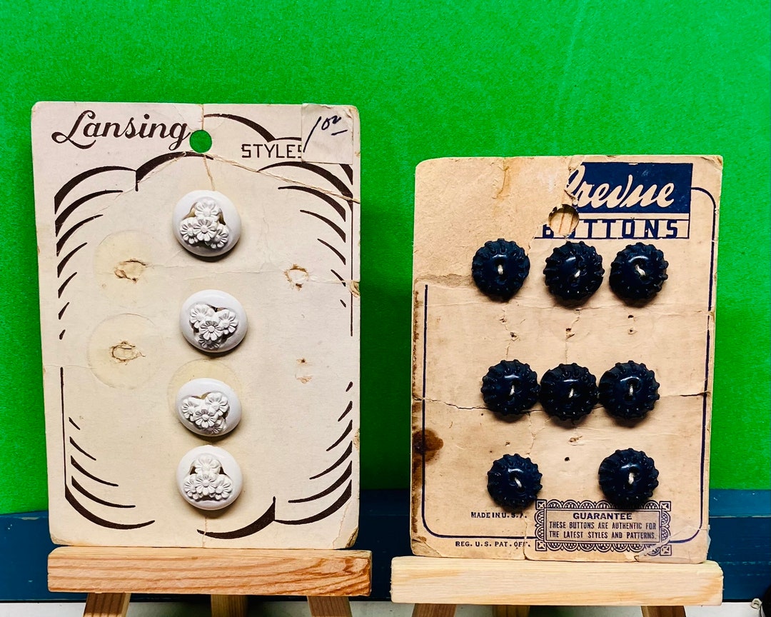 Vintage Original Floral Button Cards, With Their Navy & White Original ...