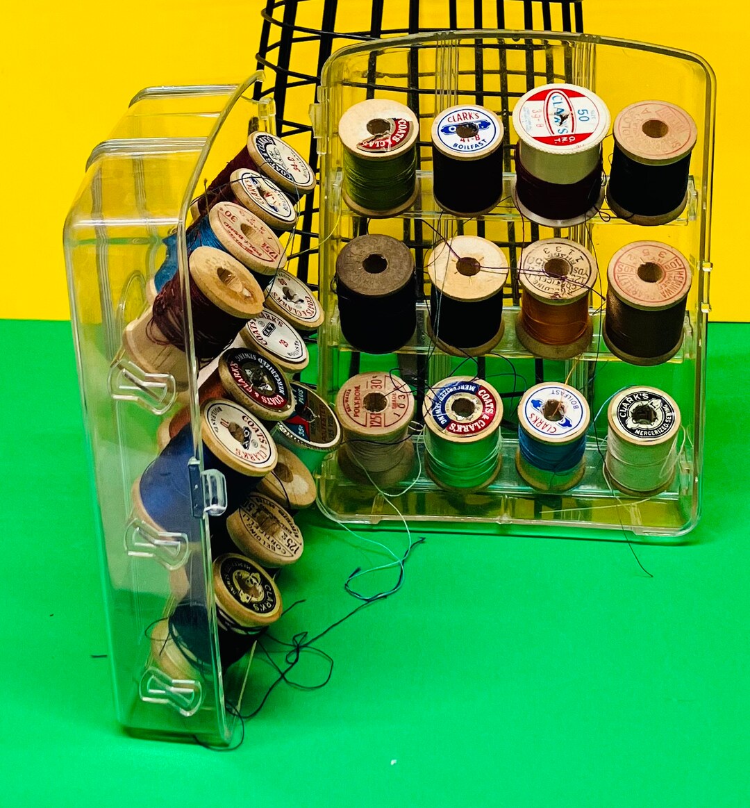 Twenty-four Small Wooden Spools of Thread in a Plastic Container. - Etsy