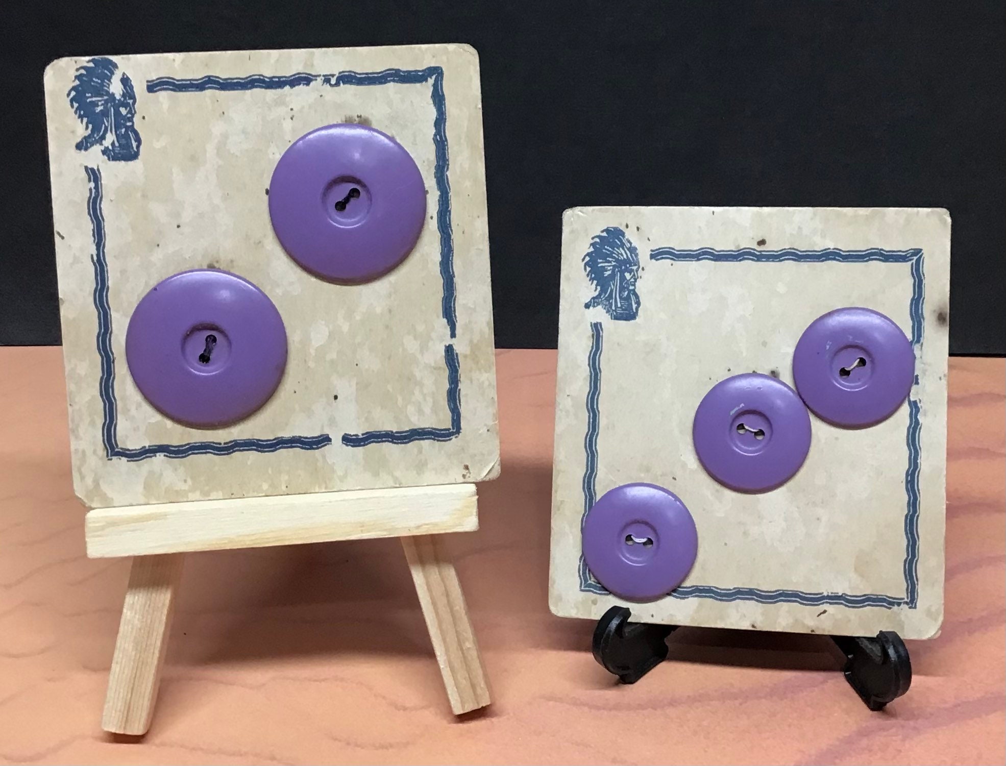 Vintage Indian Head Graphic Button Cards With Their Original Lavender ...