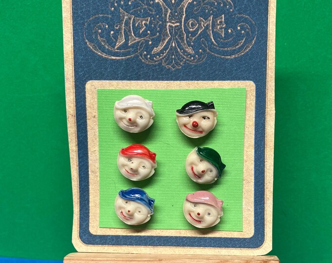 1940’s Realistic Six Adorable Pixie Boys Buttons Made of Glass and Each ...
