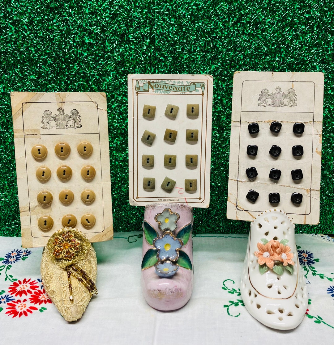 Three Antique Large Original Button Cards With a Total of 36 Original ...