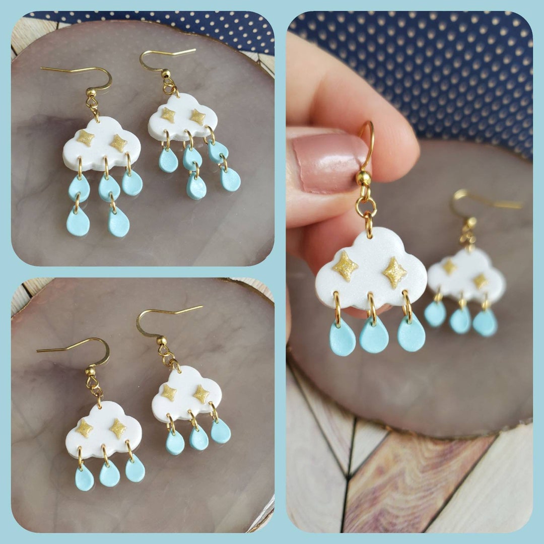Rain Clouds Statement Earrings Cottagecore Jewelry Polymer Clay Earring ...