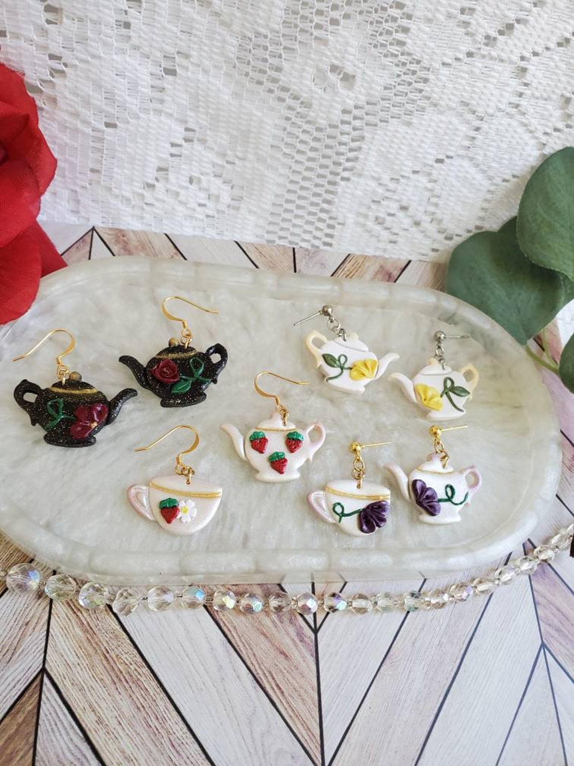 Teapot Earrings vintage Tea Set Earrings Cottagecore Fashion - Etsy