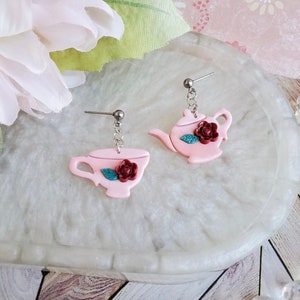 Teapot Earrings vintage Tea Set Earrings Cottagecore Fashion Lavender ...