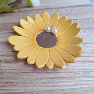 Sunflower and Daisy Trinket Trays Floral Jewelry Dish Polymer Clay Tray ...