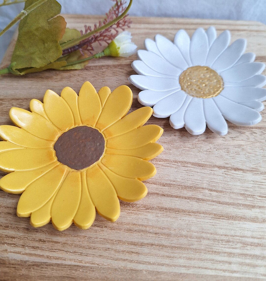Sunflower and Daisy Trinket Trays Floral Jewelry Dish Polymer Clay Tray ...