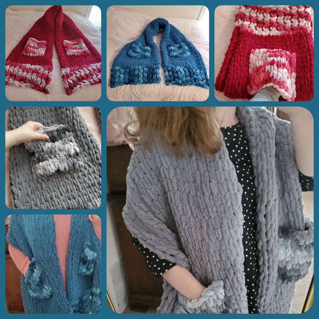 Crocheted Pocket Shawl Plush Cozy Christmas Gift Cold Weather Gift ...