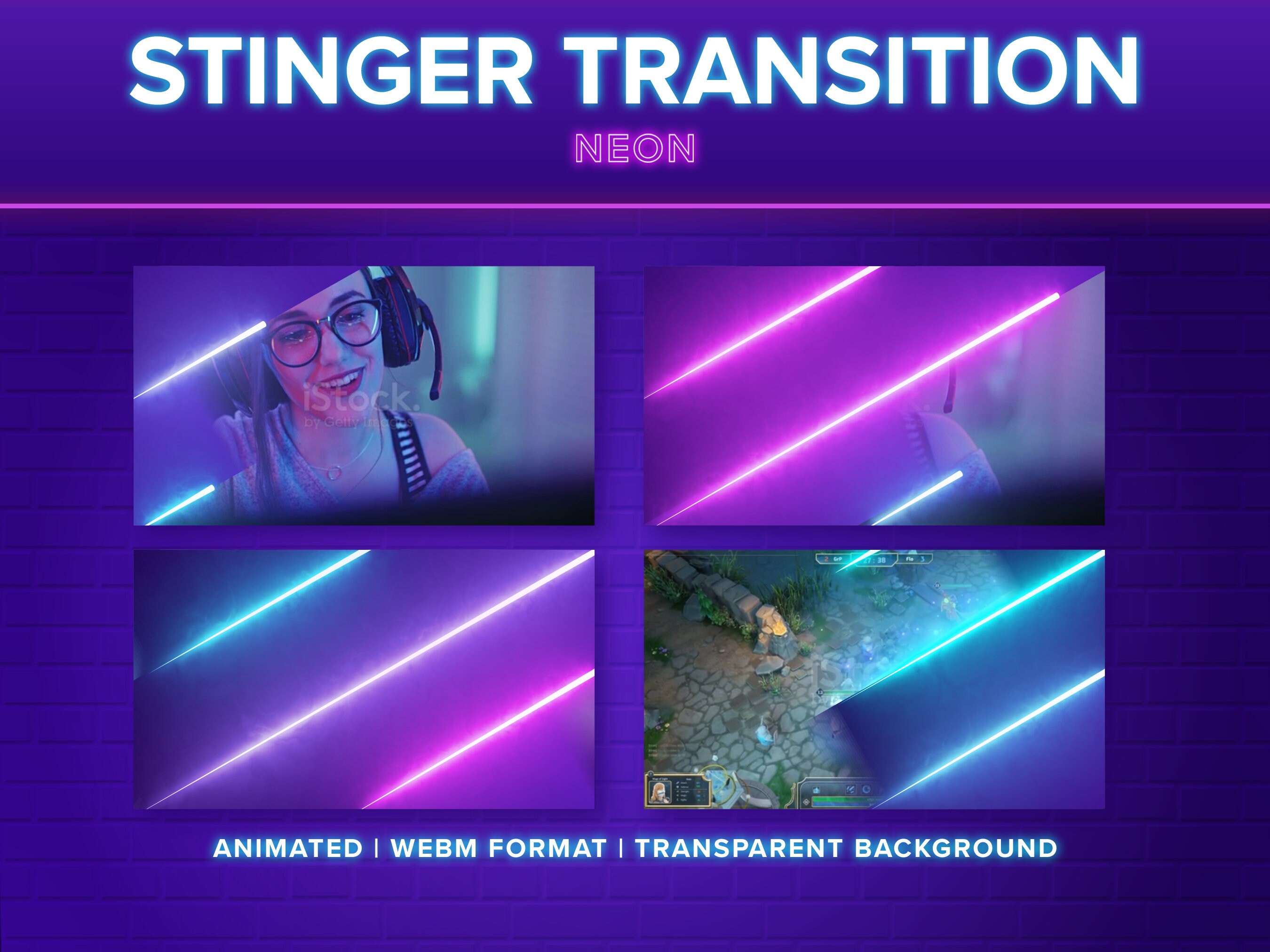 Transition Neon Lights Stinger Stream Pink & Cyan Twitch Streaming - Etsy