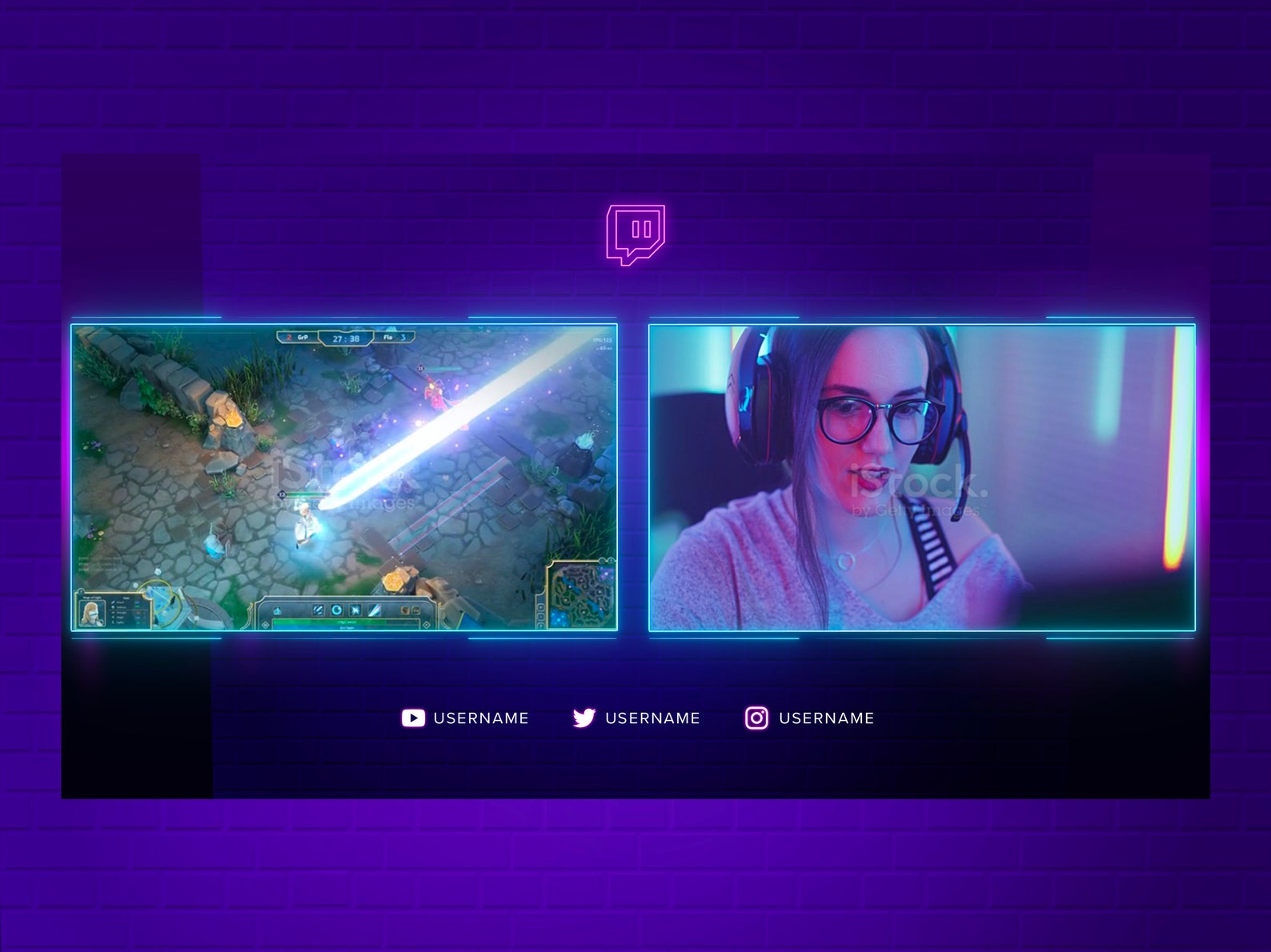 Animated Twitch Pack NEON Lights | Sci-fi Pink & Cyan Lights Stream ...