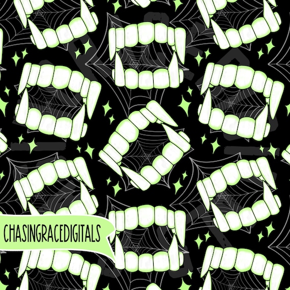 Vampire Teeth Seamless Pattern Glow in the Dark Halloween - Etsy