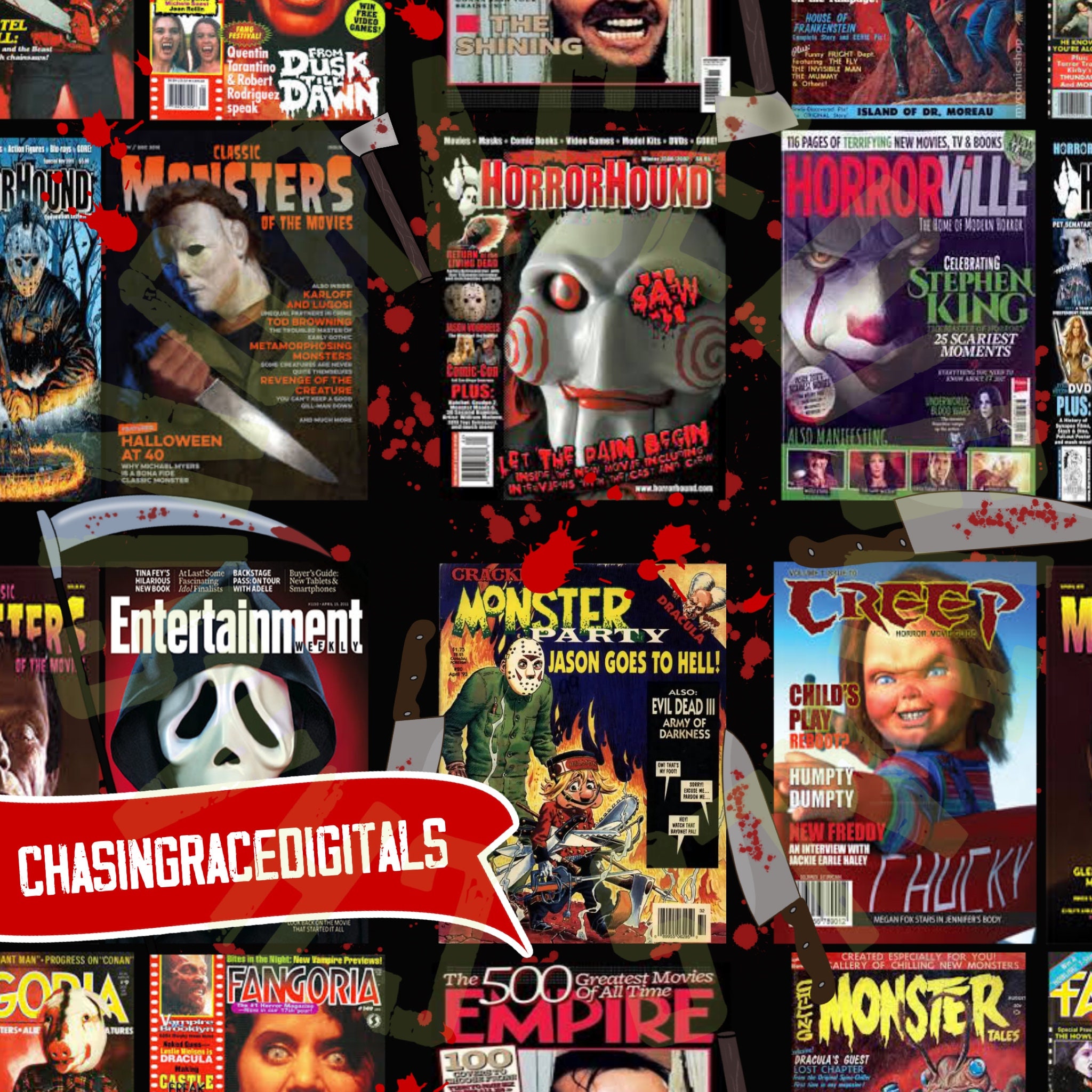 Horror Movie Magazines Seamless File PNG Freddy Chucky - Etsy