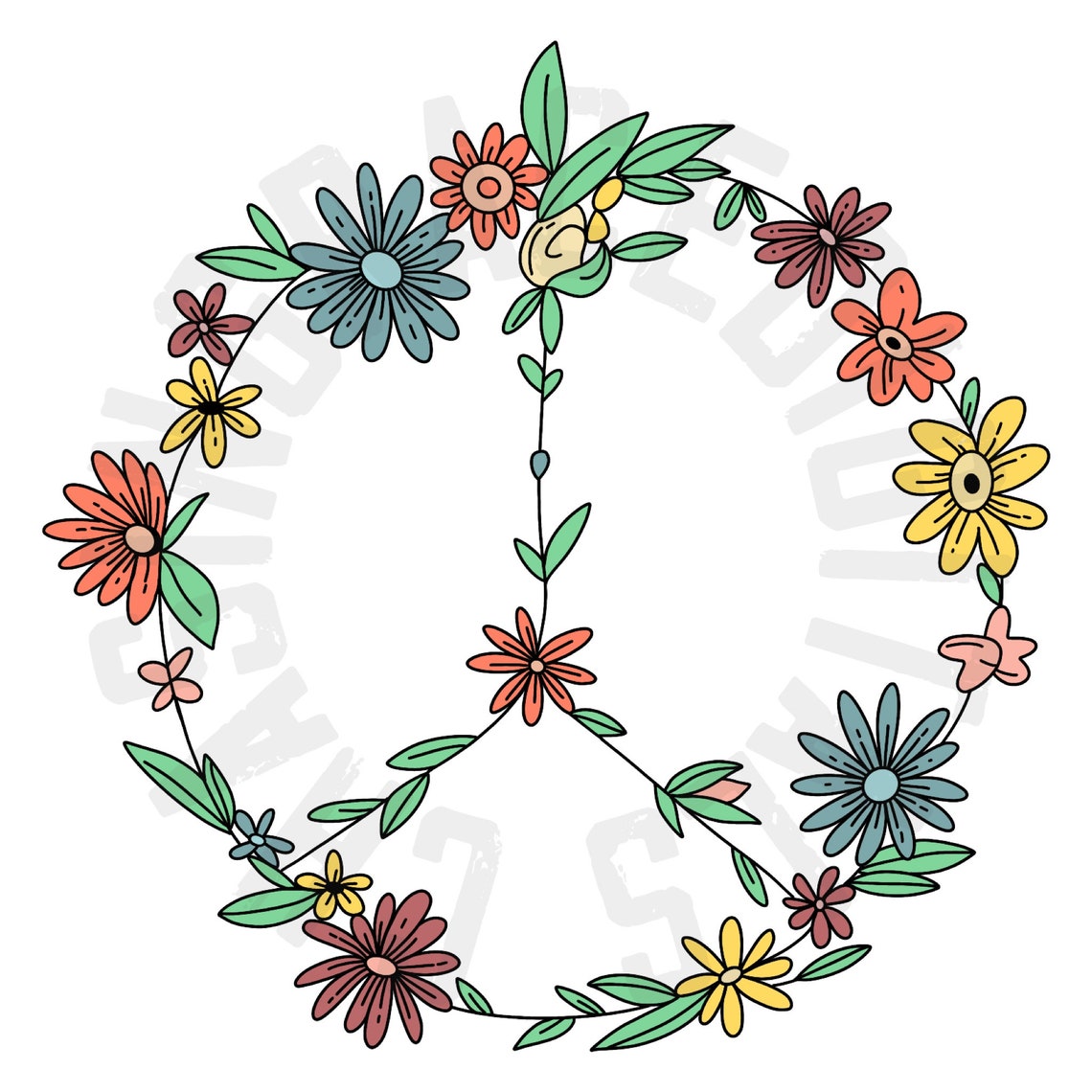 Peace Sign Floral Digital Download PNG Hippie Flowers - Etsy