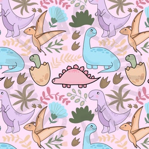 Girly Dinosaur Seamless File, Digital Download, Pink Dino, Cute ...