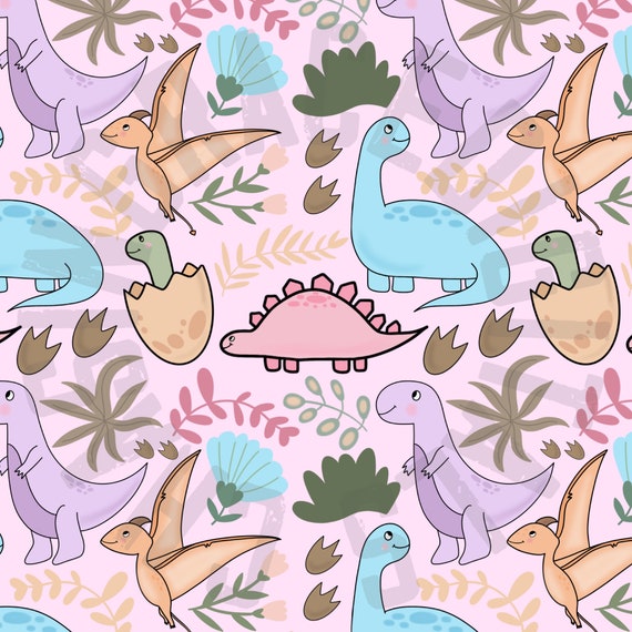 Girly Dinosaur Seamless File Digital Download Pink Dino - Etsy