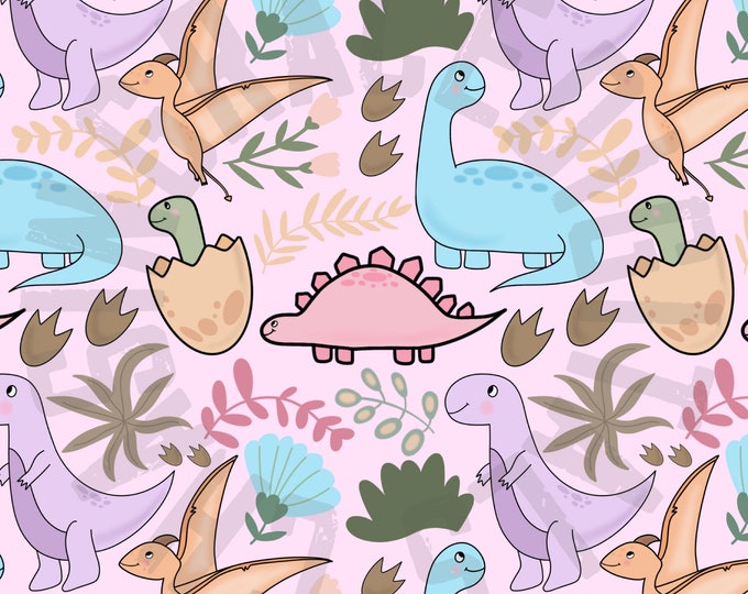 Girly Dinosaur Seamless File, Digital Download, Pink Dino, Cute ...