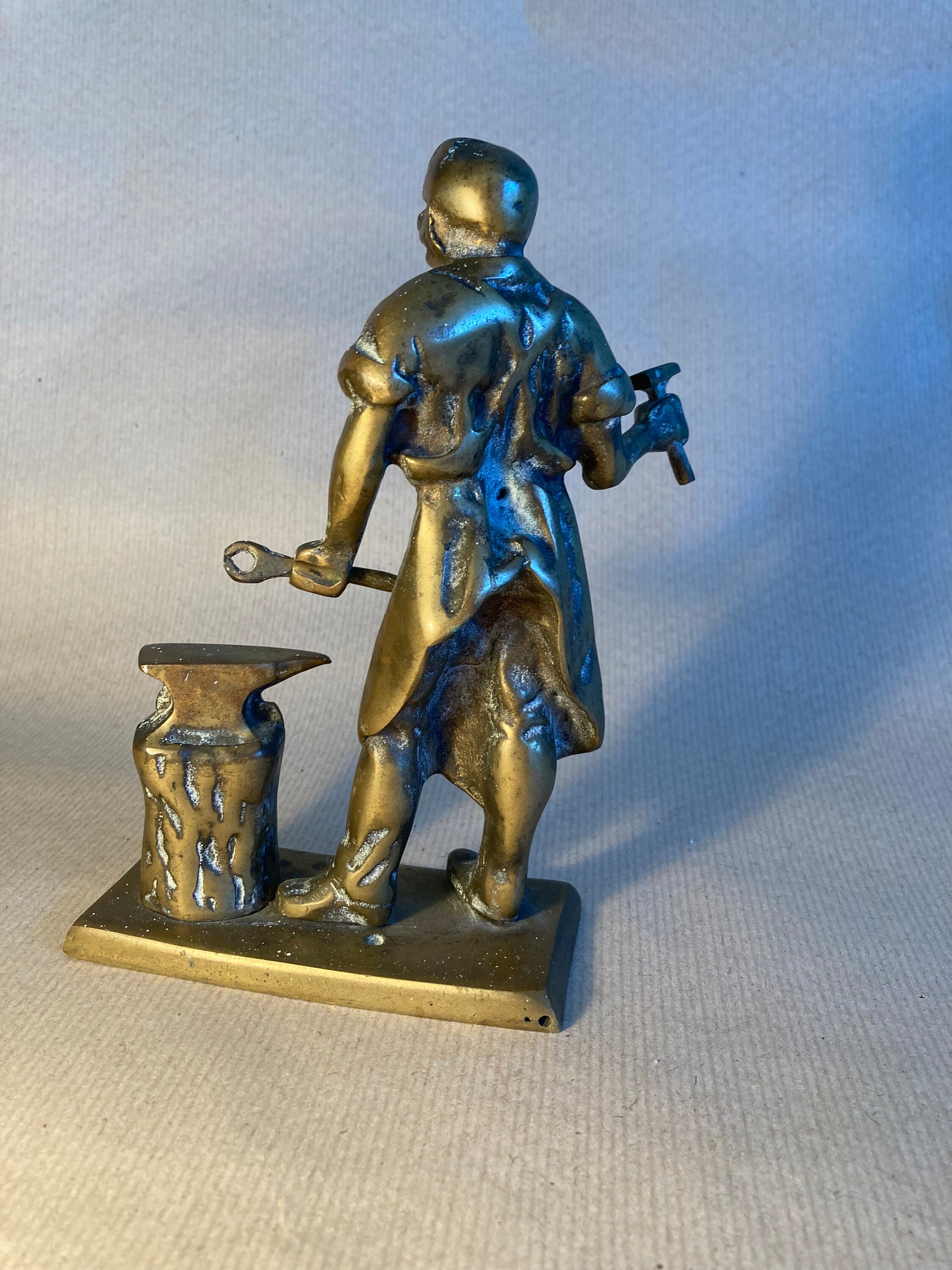 Vintage Circa 1950 Solid Brass Figure, Blacksmith at Anvil With Posable ...