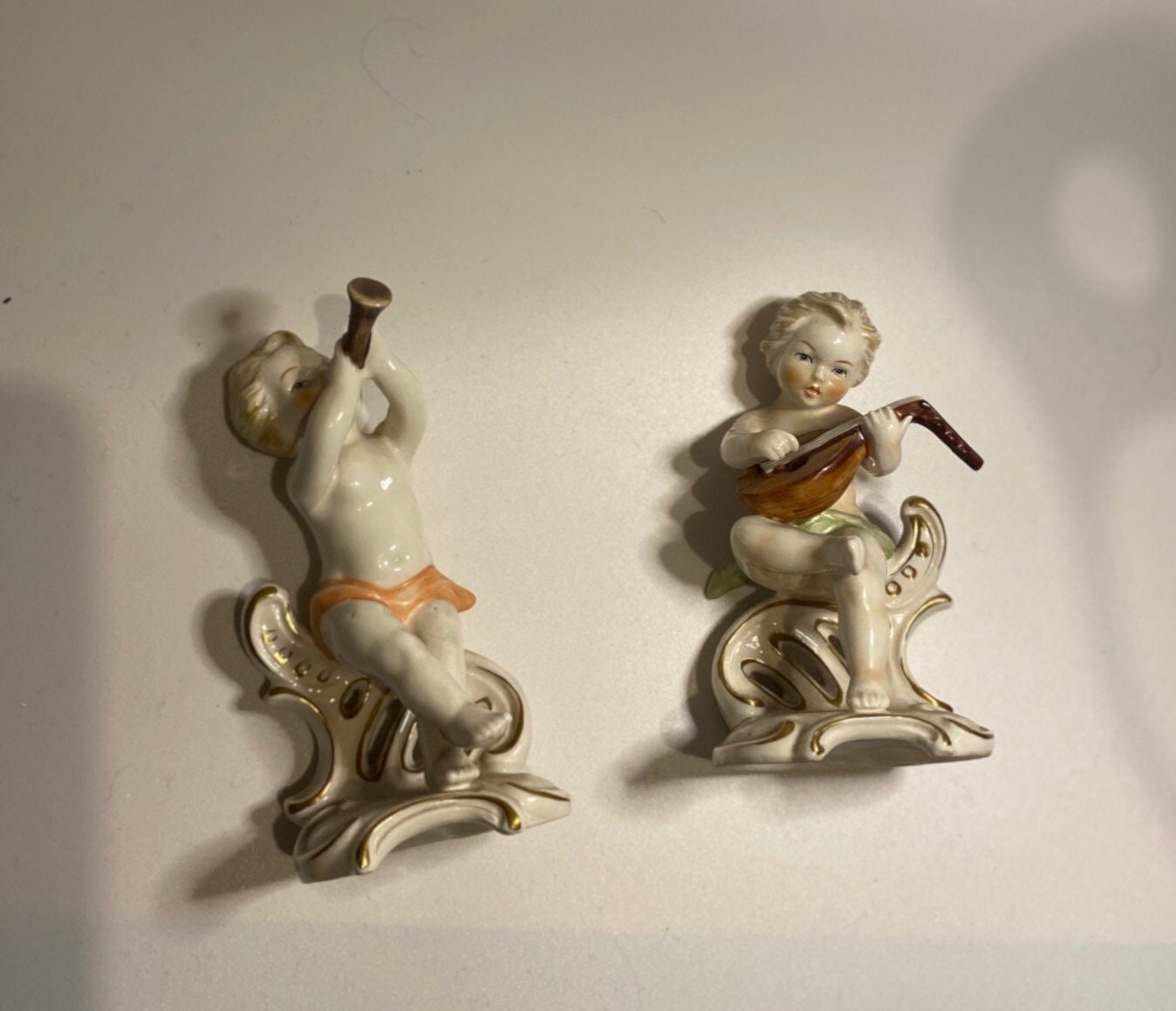 Pair of Goebel China Figures of Two Cherubs Playing Instruments - Etsy