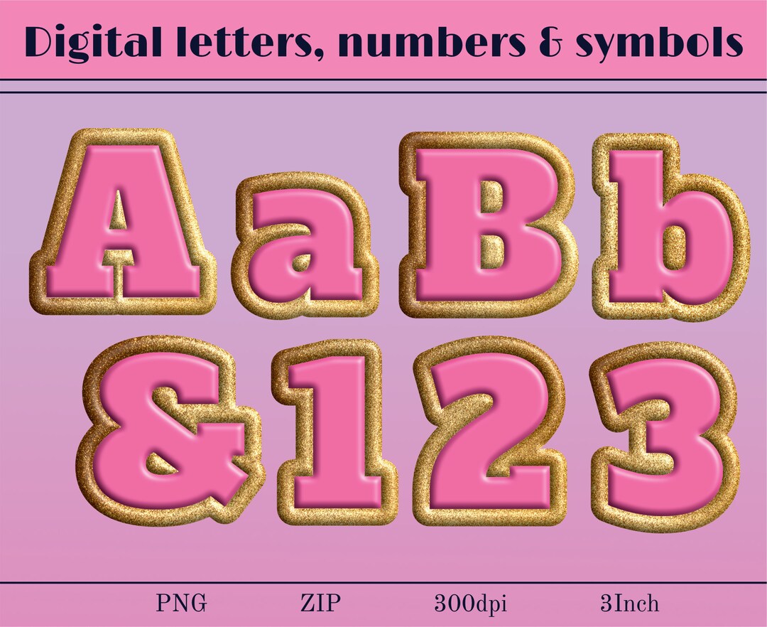 Pink Gold Glitter Alphabet Pack Digital Clipart Varsity Letters PNG ...