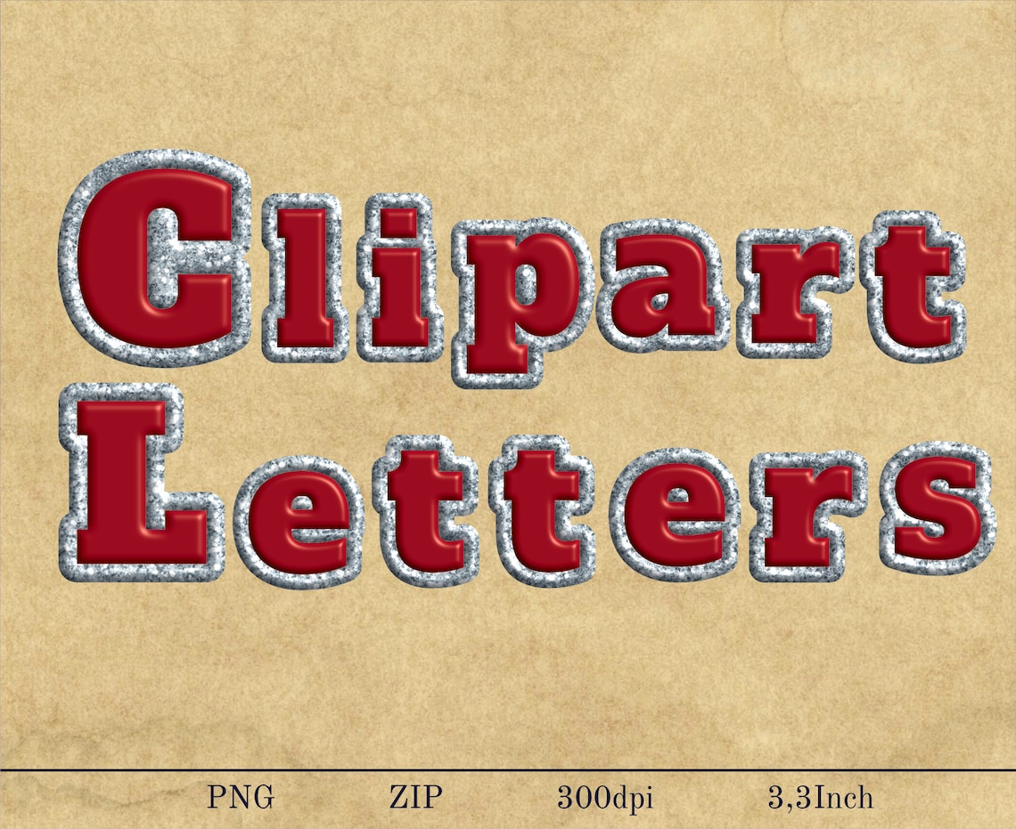 Red Silver Glitter Alphabet Pack Digital Clipart Varsity Letters PNG ...