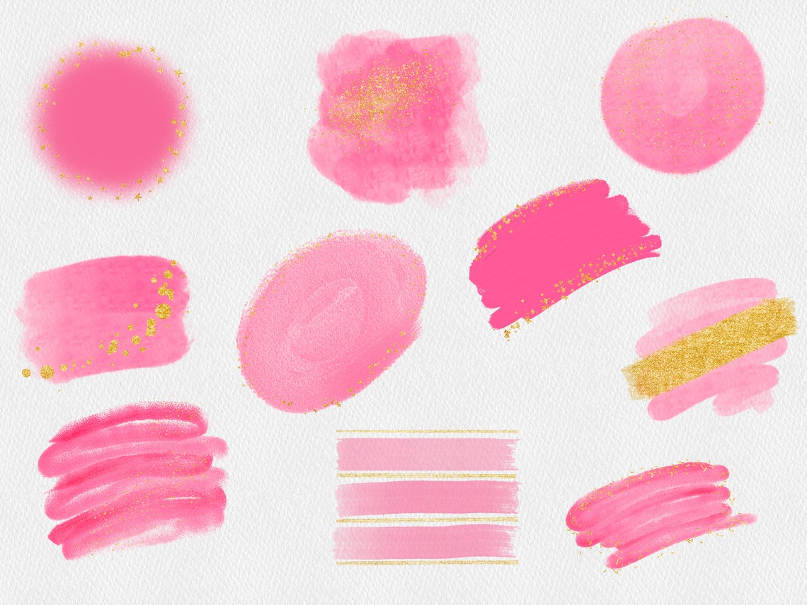Digital Download PNG Pink Gold Glitter Paint Brush Strokes Clip Art ...