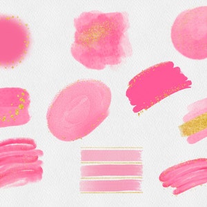 Digital Download PNG Pink Gold Glitter Paint Brush Strokes Clip Art ...