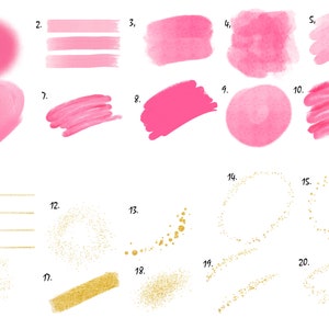 Digital Download PNG Pink Gold Glitter Paint Brush Strokes Clip Art ...