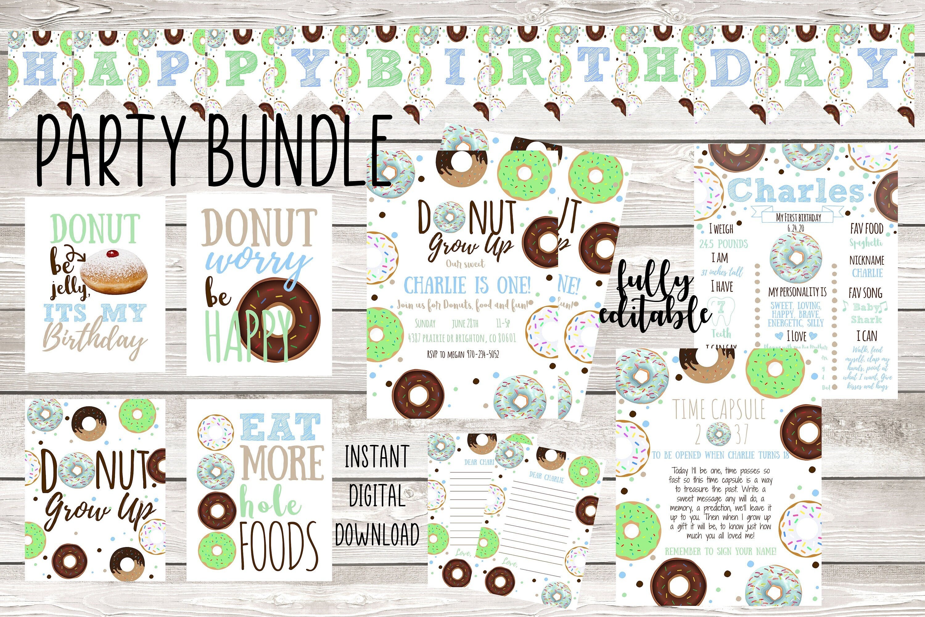 Donut Grow up Editable and Printable Party Bundle | Donut Theme Party ...