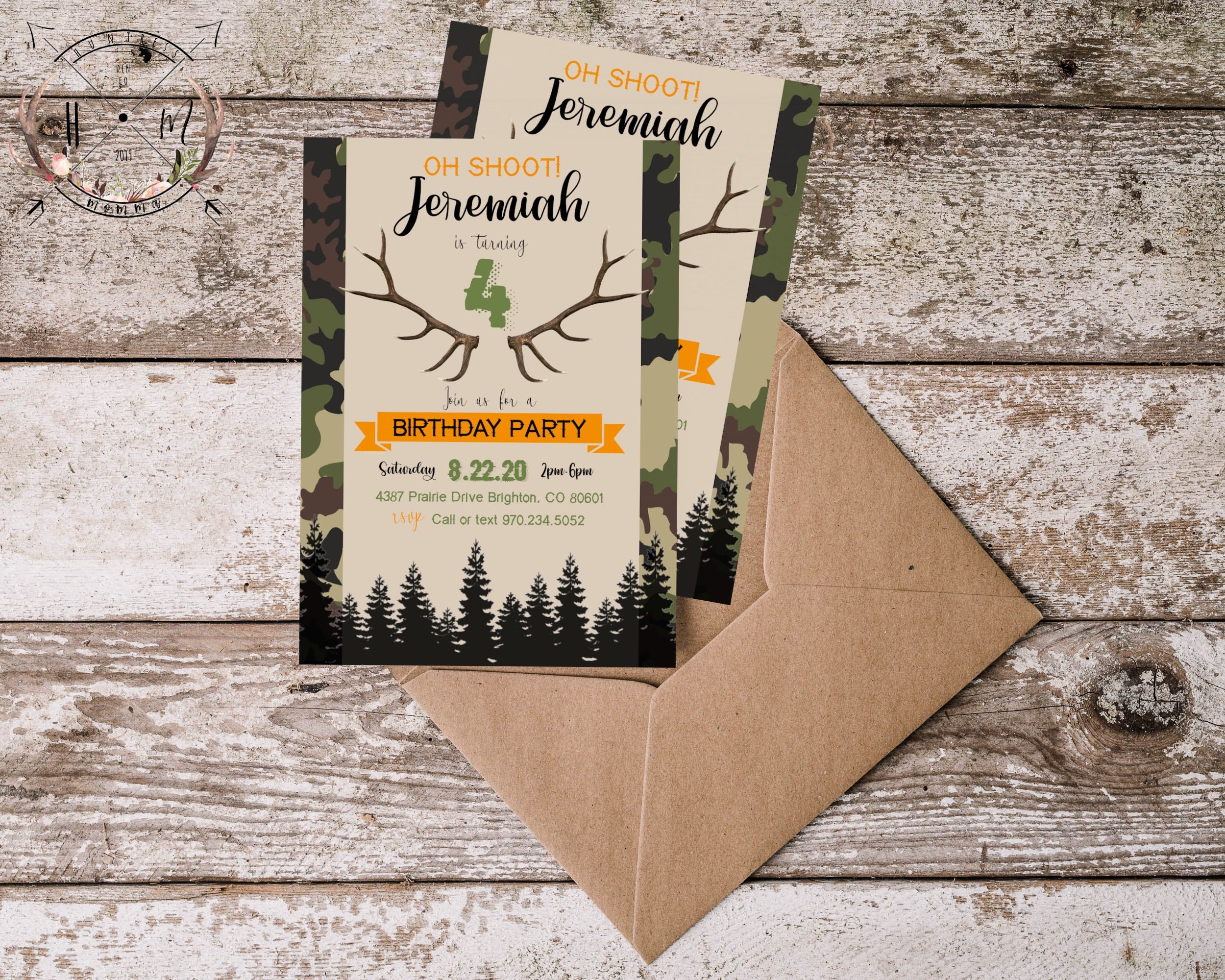 Hunting Party Invitation | Hunter, Camo, Antler Birthday | Oh Shoot ...