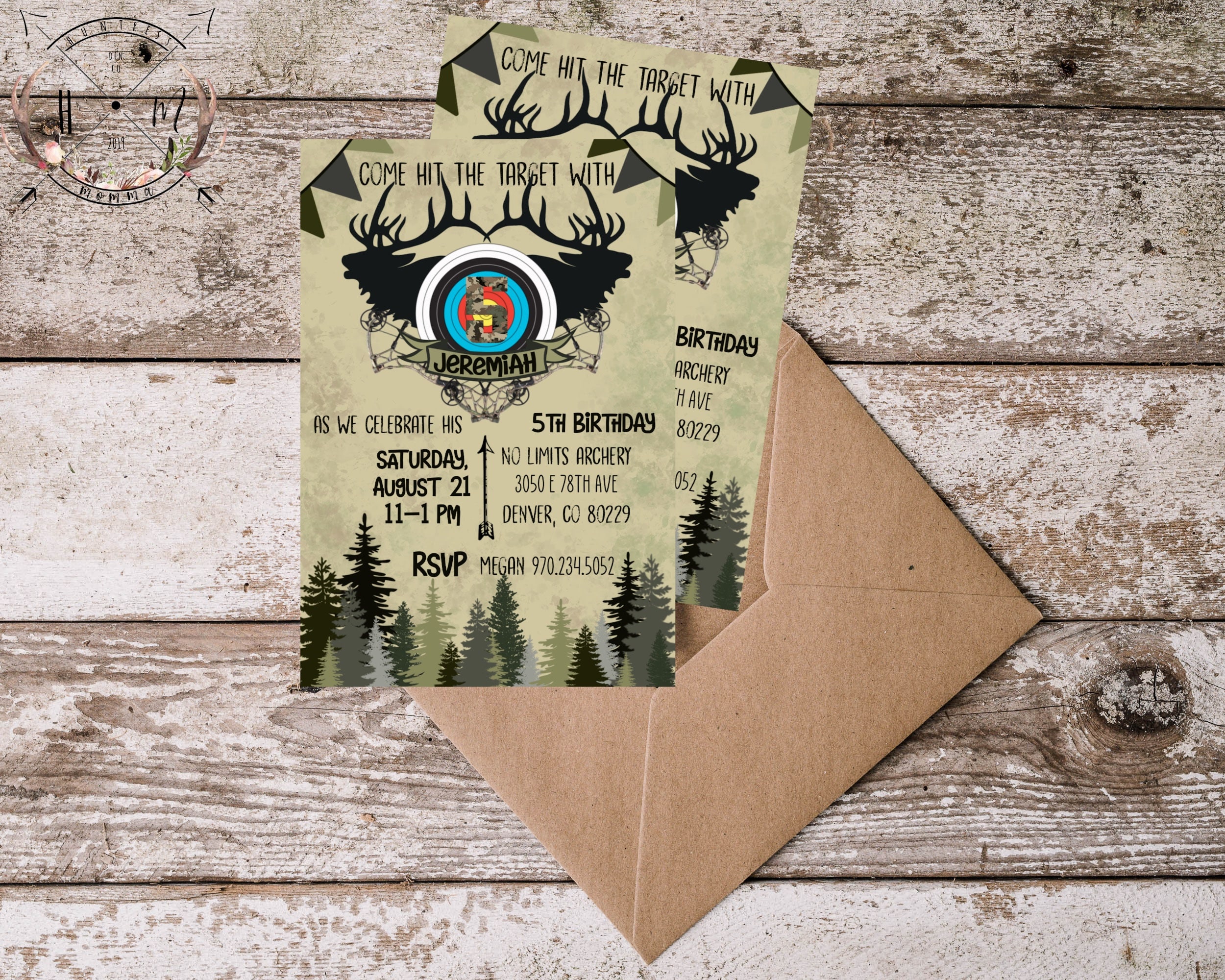 Archery Elk Hunting Party Invitation | Digital Camo Archery Target ...