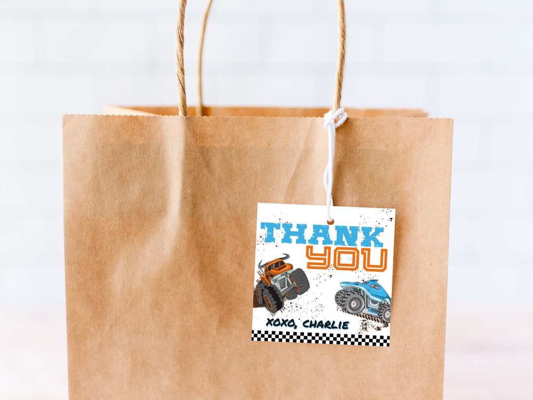 Monster Truck Birthday Party Thank You Tags Canva Editable Digital Boy ...