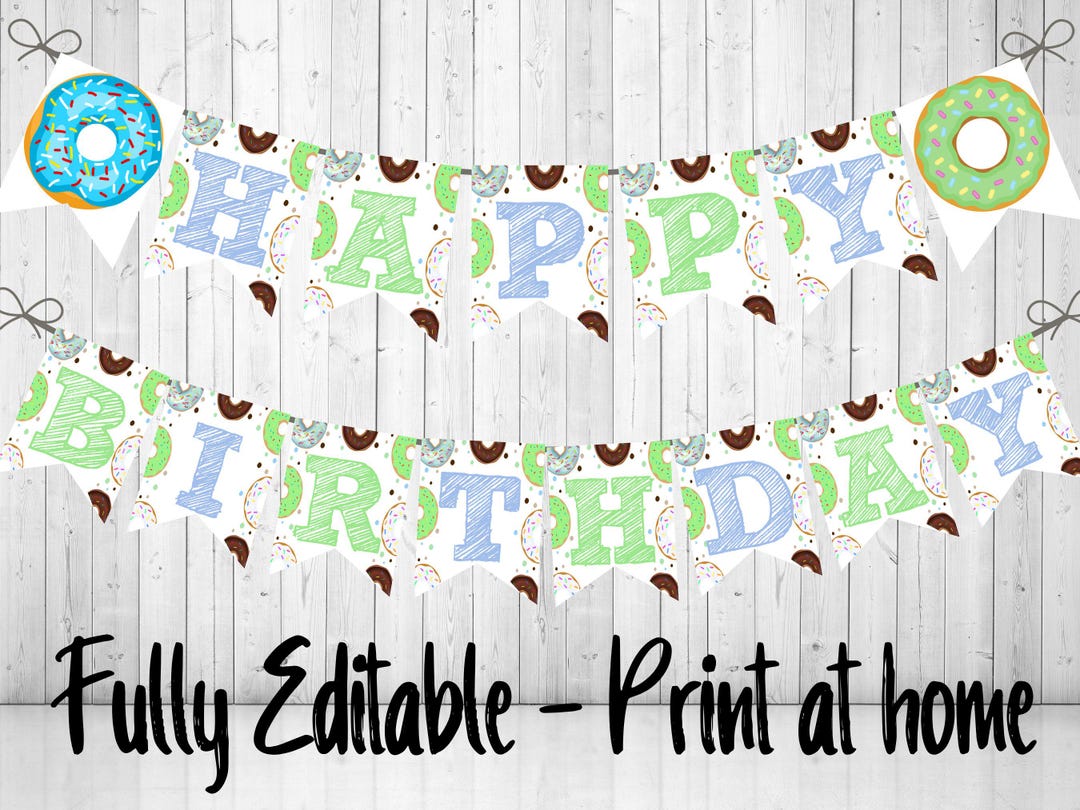 Donut Theme Party Banner | Digital Download DIY Boys Happy Birthday ...