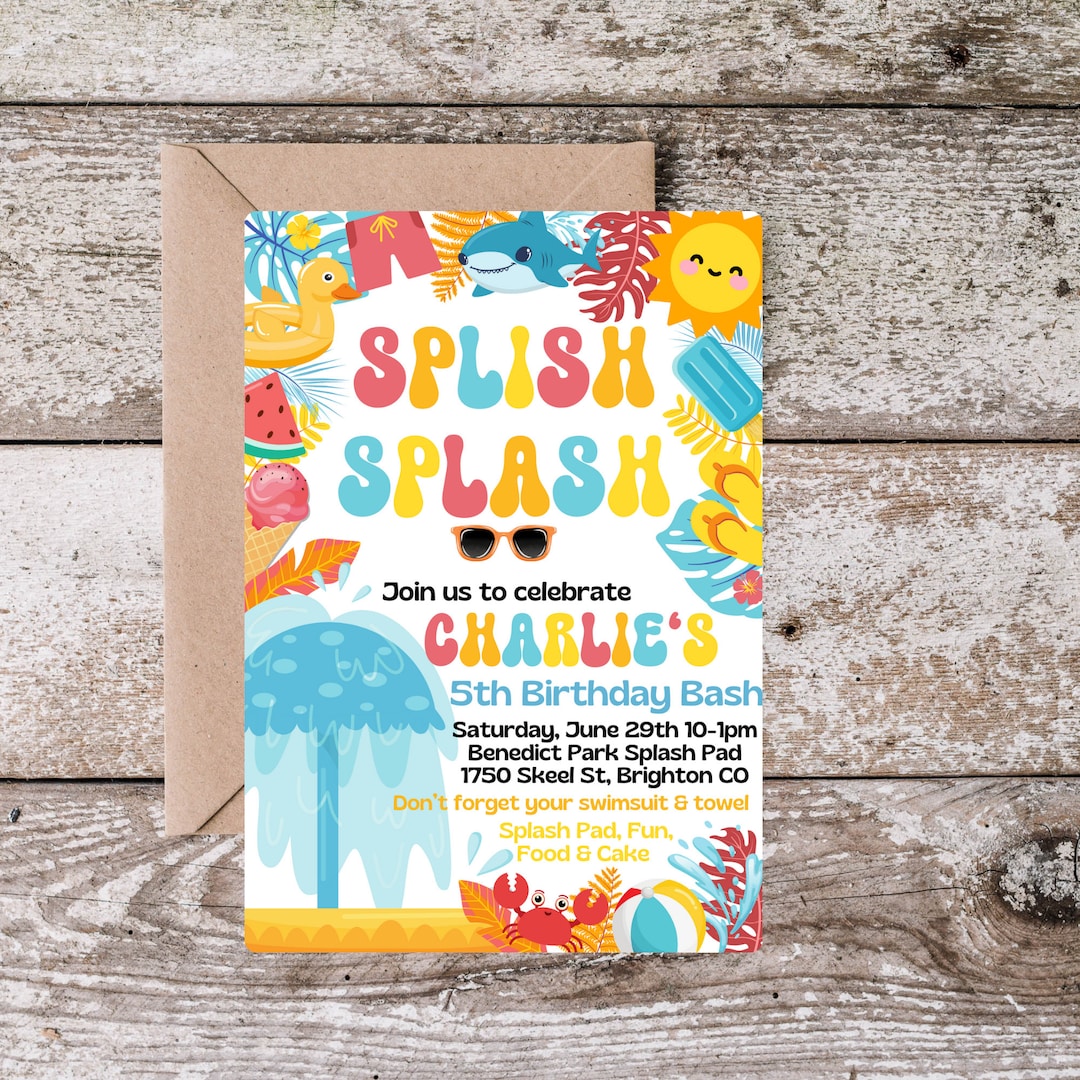 Splish Splash Summer Fun Birthday Party Digital Invitation Summer Pool ...