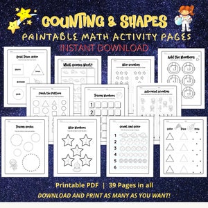 Space Printable Math Worksheets, Shapes Tracing Number Worksheets ...