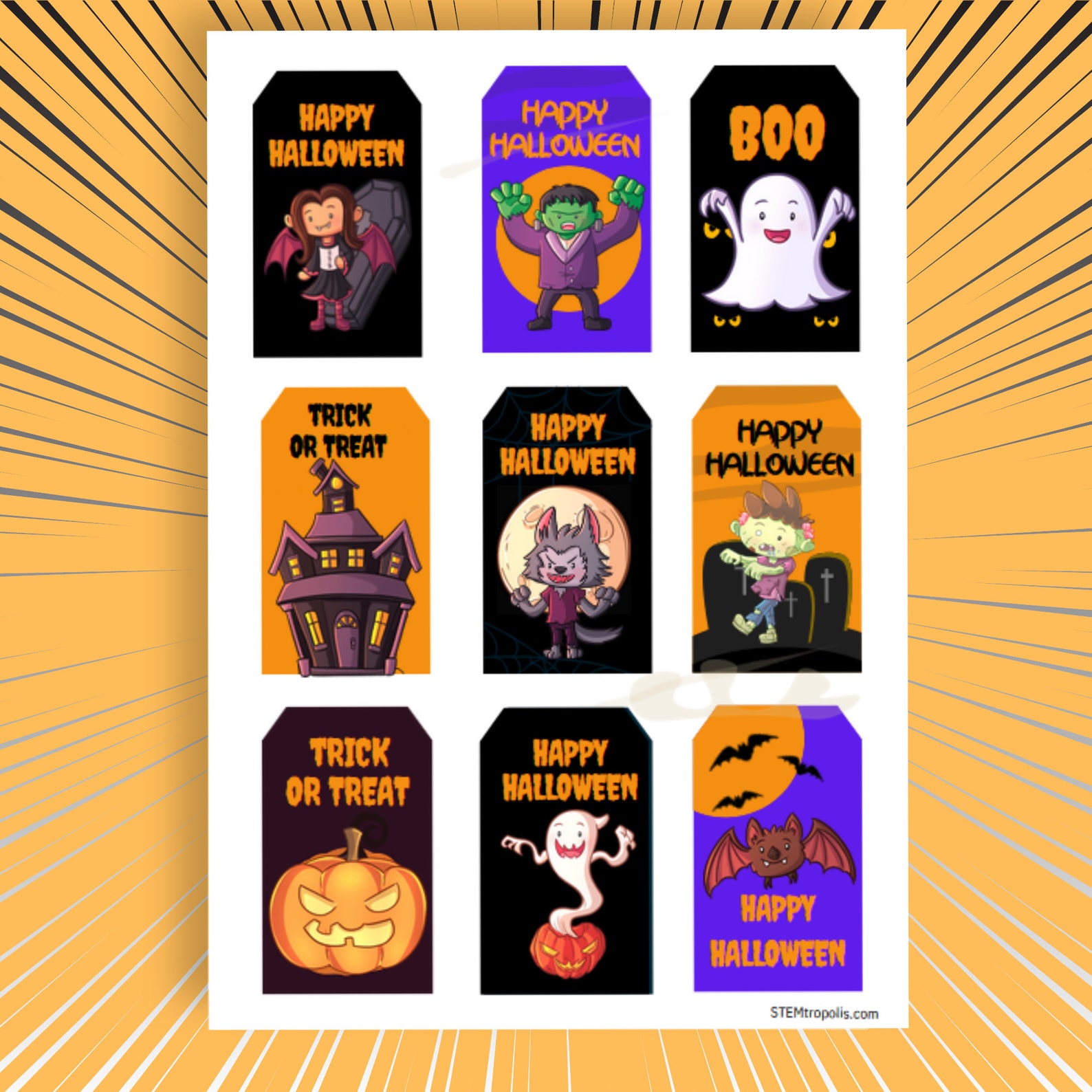 Halloween Gift Tags, Printable Gift Tags, Halloween Favor Tags, Spooky ...