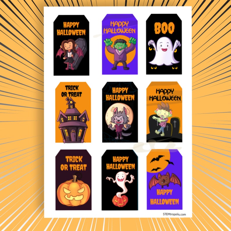 Halloween Gift Tags, Printable Gift Tags, Halloween Favor Tags, Spooky ...