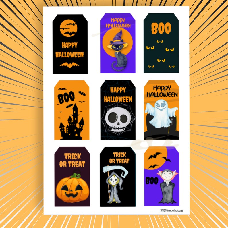 Halloween Gift Tags, Printable Gift Tags, Halloween Favor Tags, Spooky ...