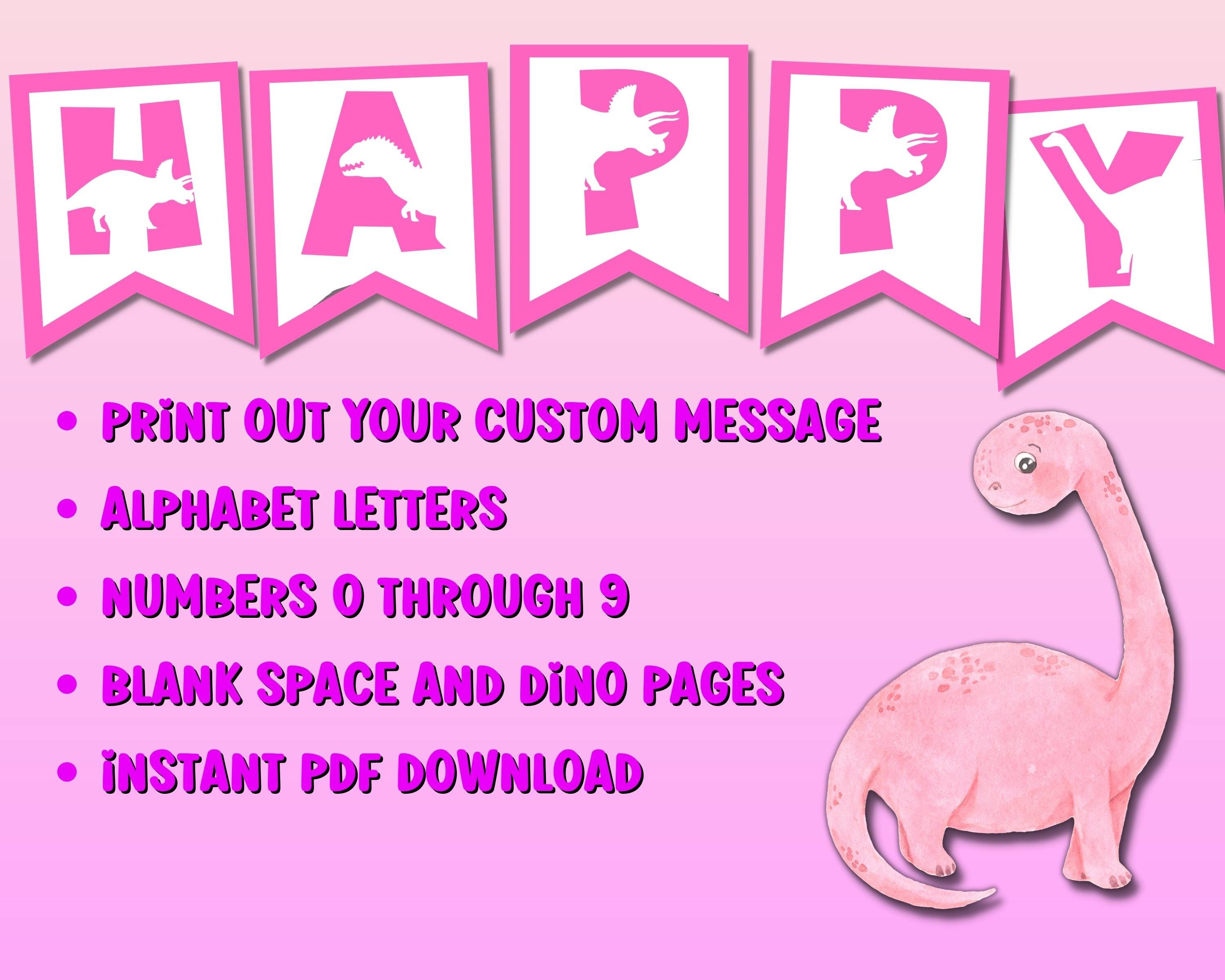 Printable Alphabet Banner Letters and Numbers, Pink Dinosaur Banner ...