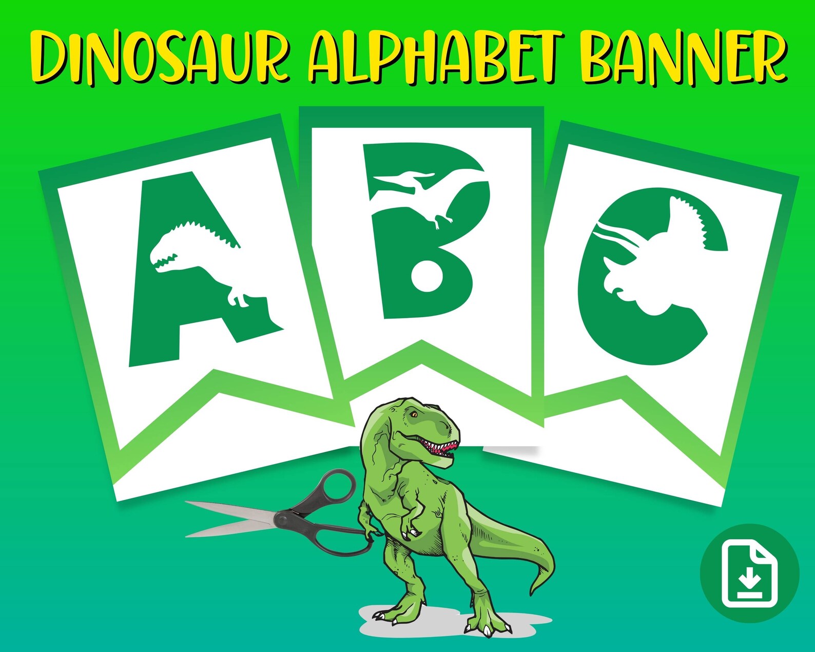 Printable Alphabet Banner Letters and Numbers, Dinosaur Banner ...