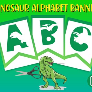 Printable Alphabet Banner Letters and Numbers, Dinosaur Banner ...