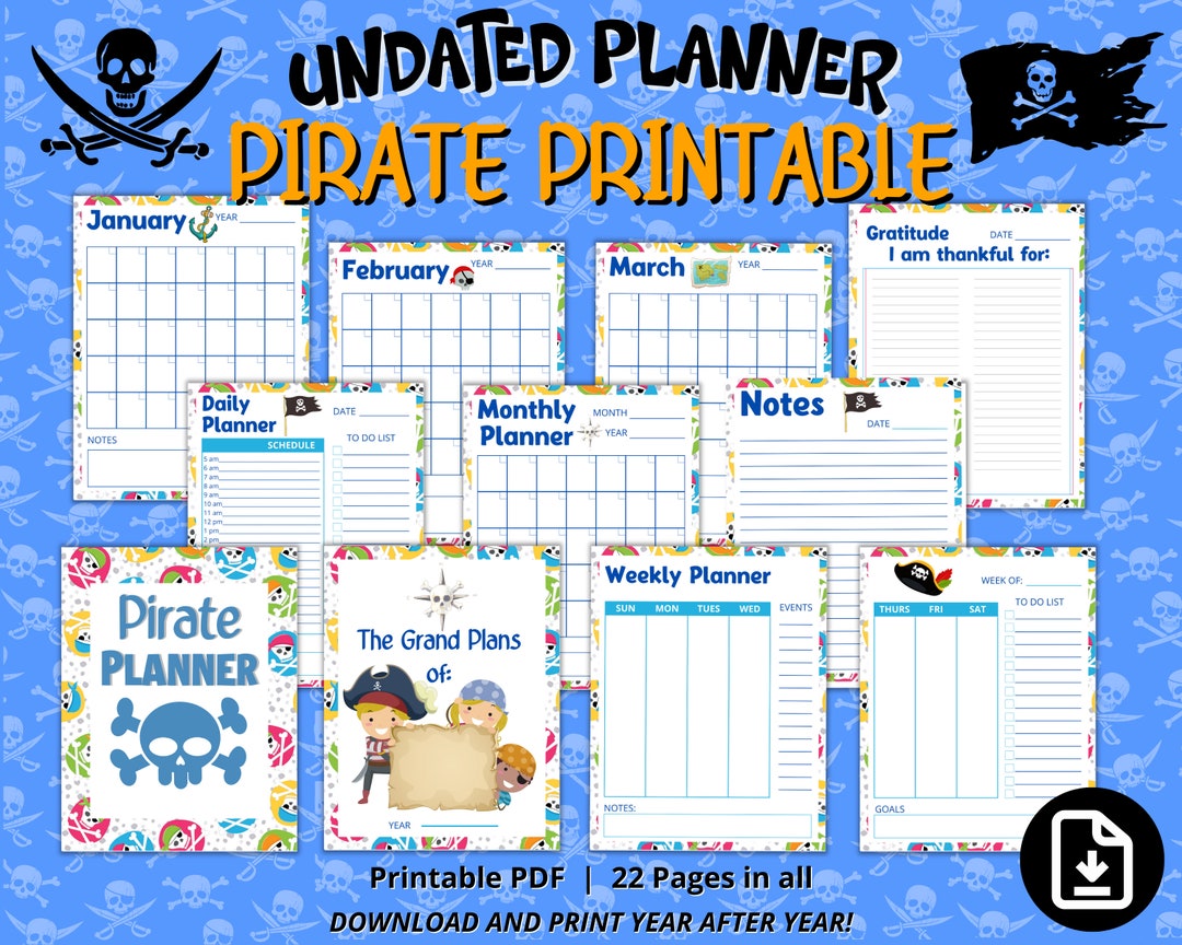 Pirate Undated Planner Printable, Undated Daily Planner and Organizer ...