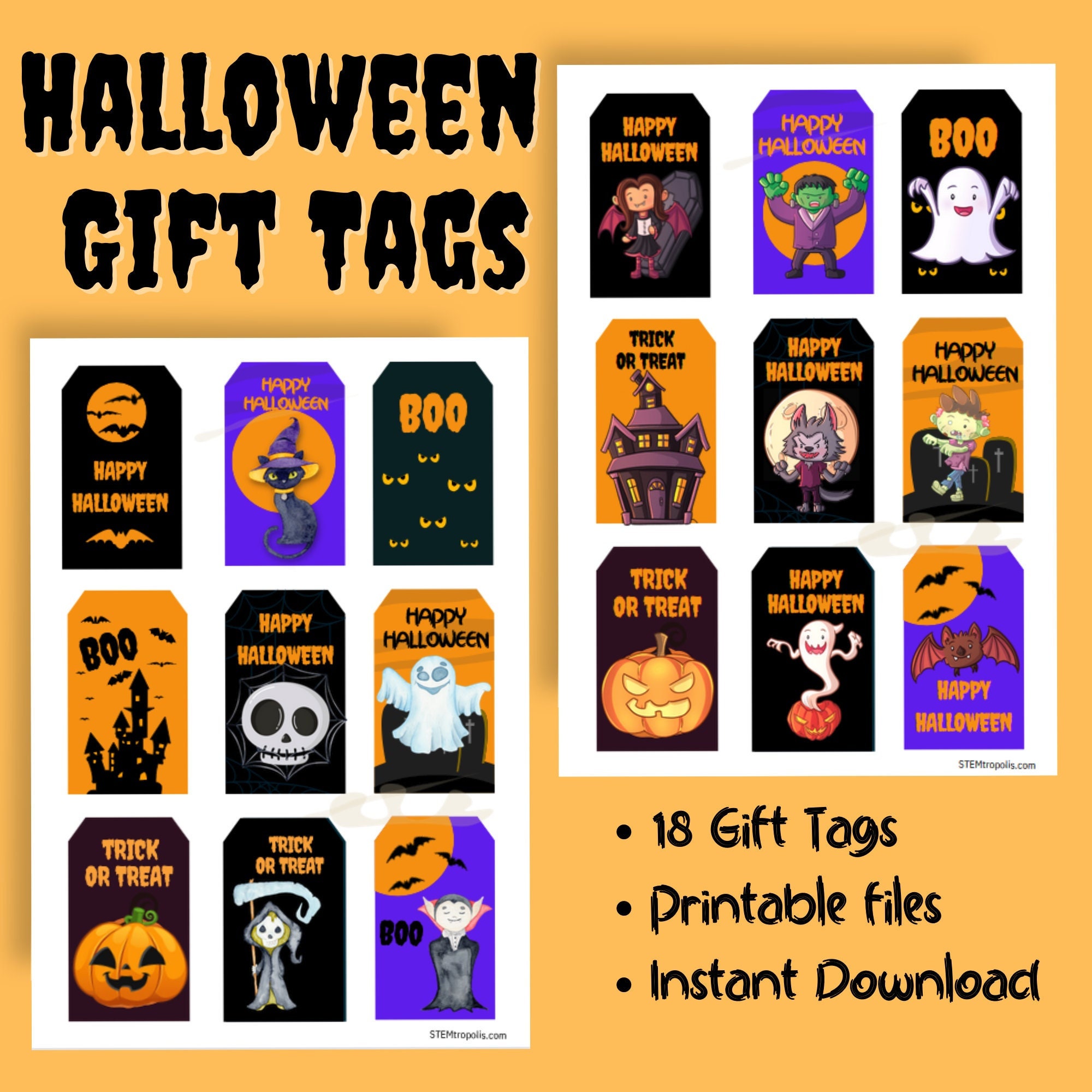 Halloween Gift Tags, Printable Gift Tags, Halloween Favor Tags, Spooky ...