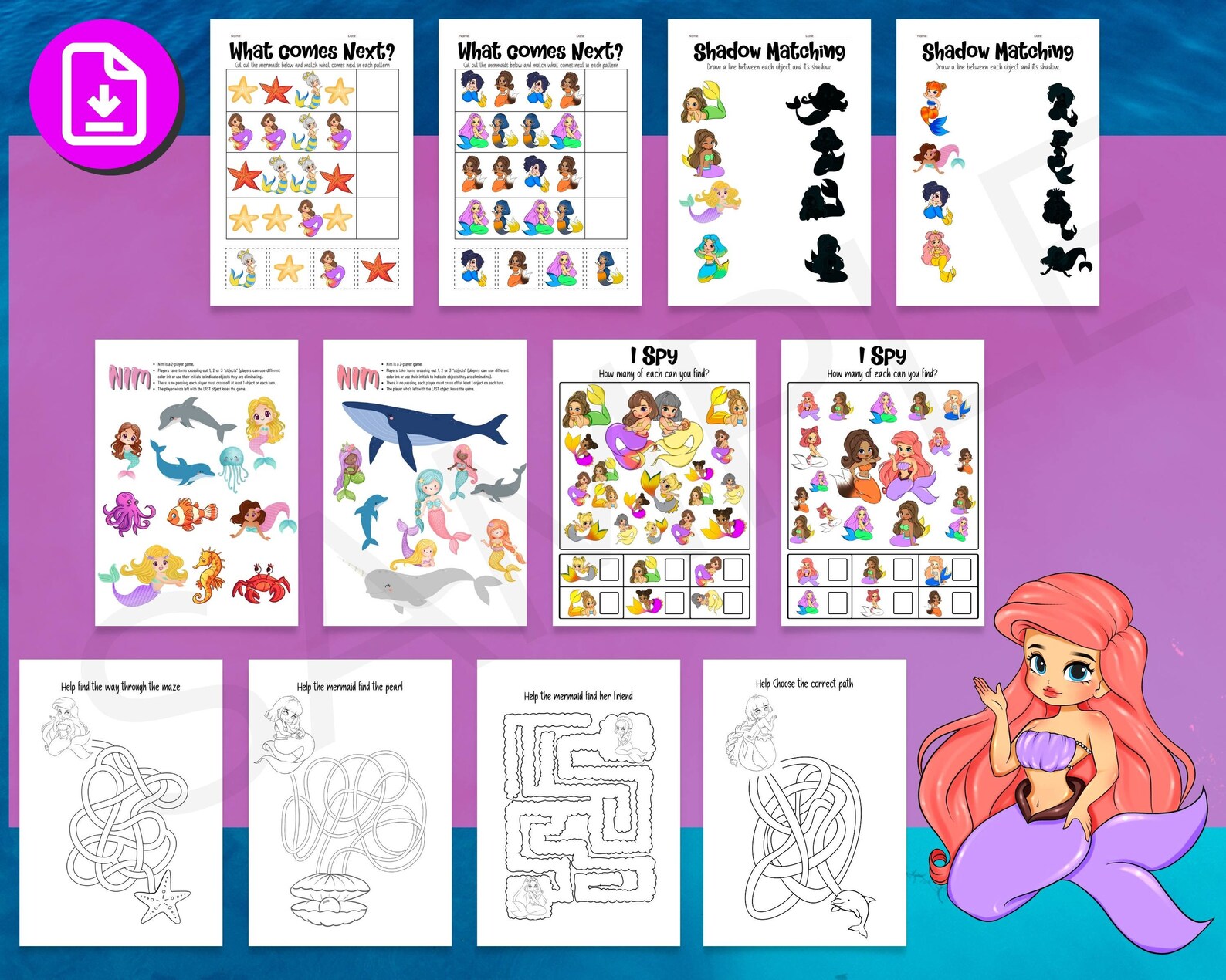 Mermaid Printable Activities for Kids, Mermaid Activity Sheet, Mermaid ...
