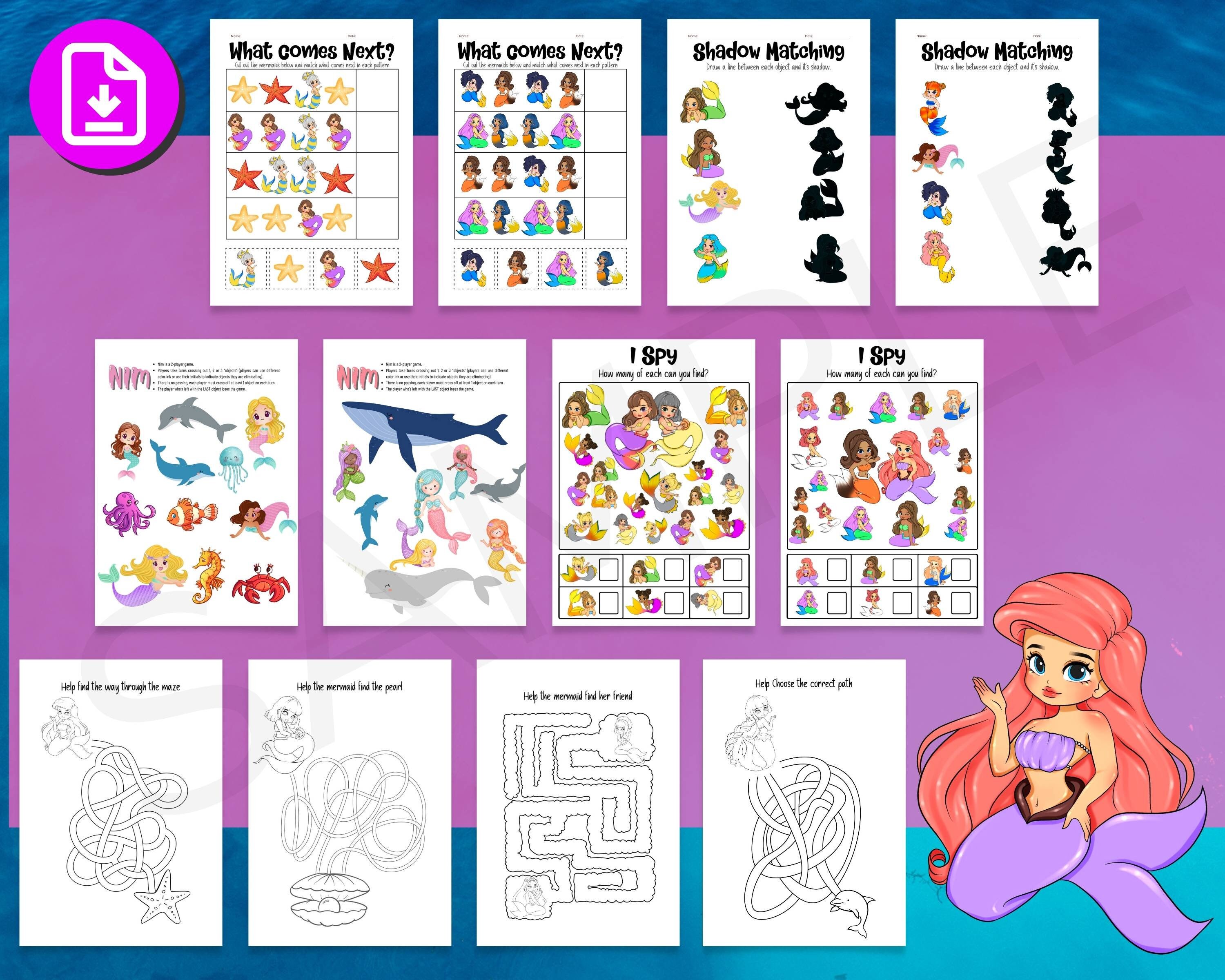 Mermaid Printable Activities for Kids, Mermaid Activity Sheet, Mermaid ...