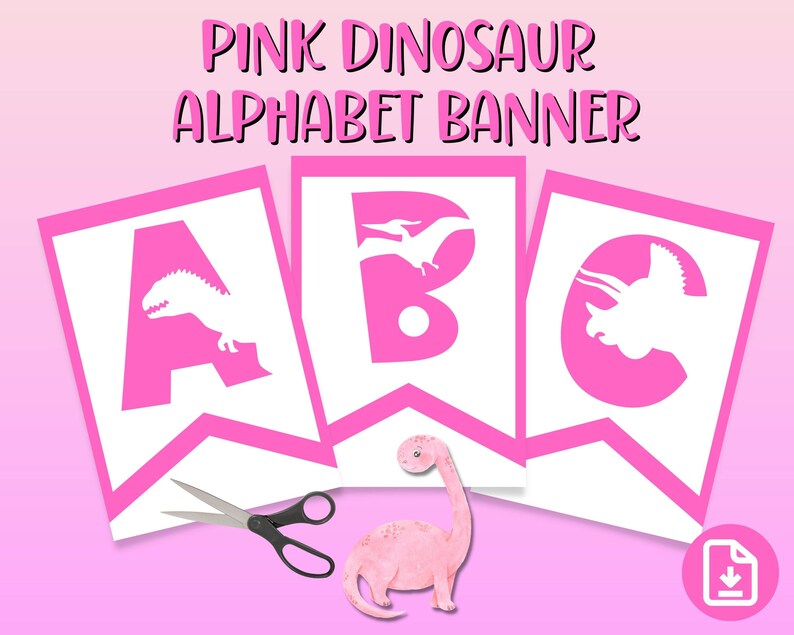 Printable Alphabet Banner Letters and Numbers, Pink Dinosaur Banner ...