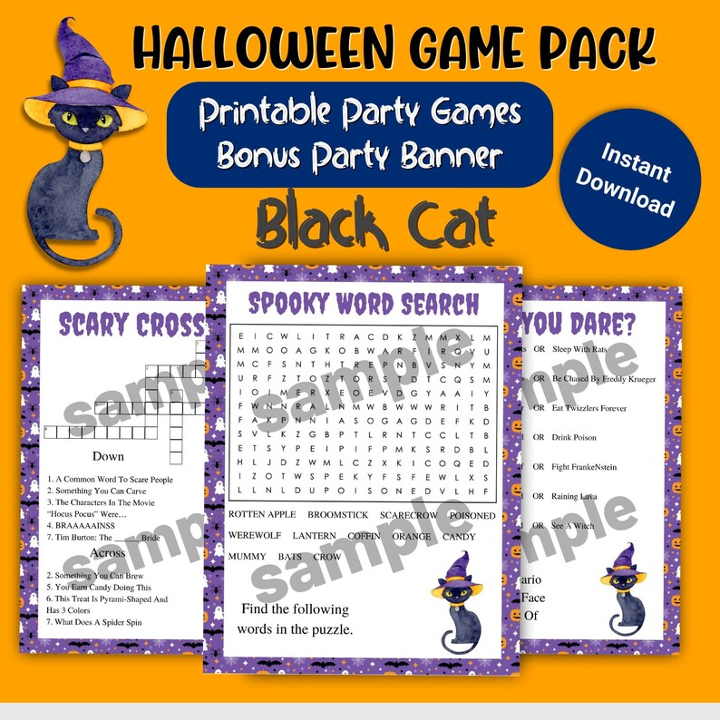 Halloween Printable Games, Black Cat, Printable Party Banner ...