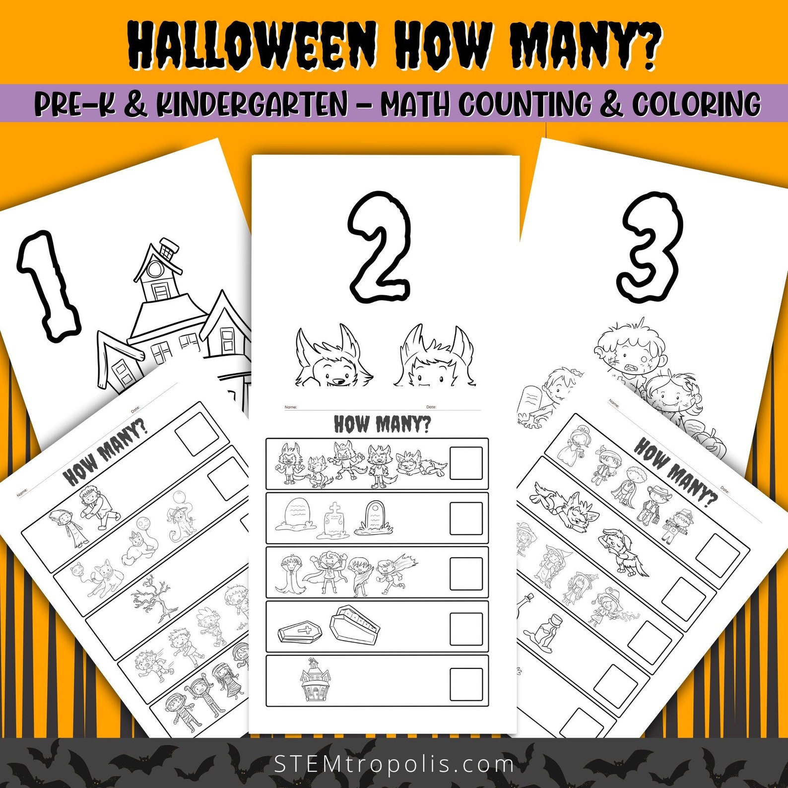 Halloween Math Worksheets, Pre-k Kindergarten Worksheets, Counting ...