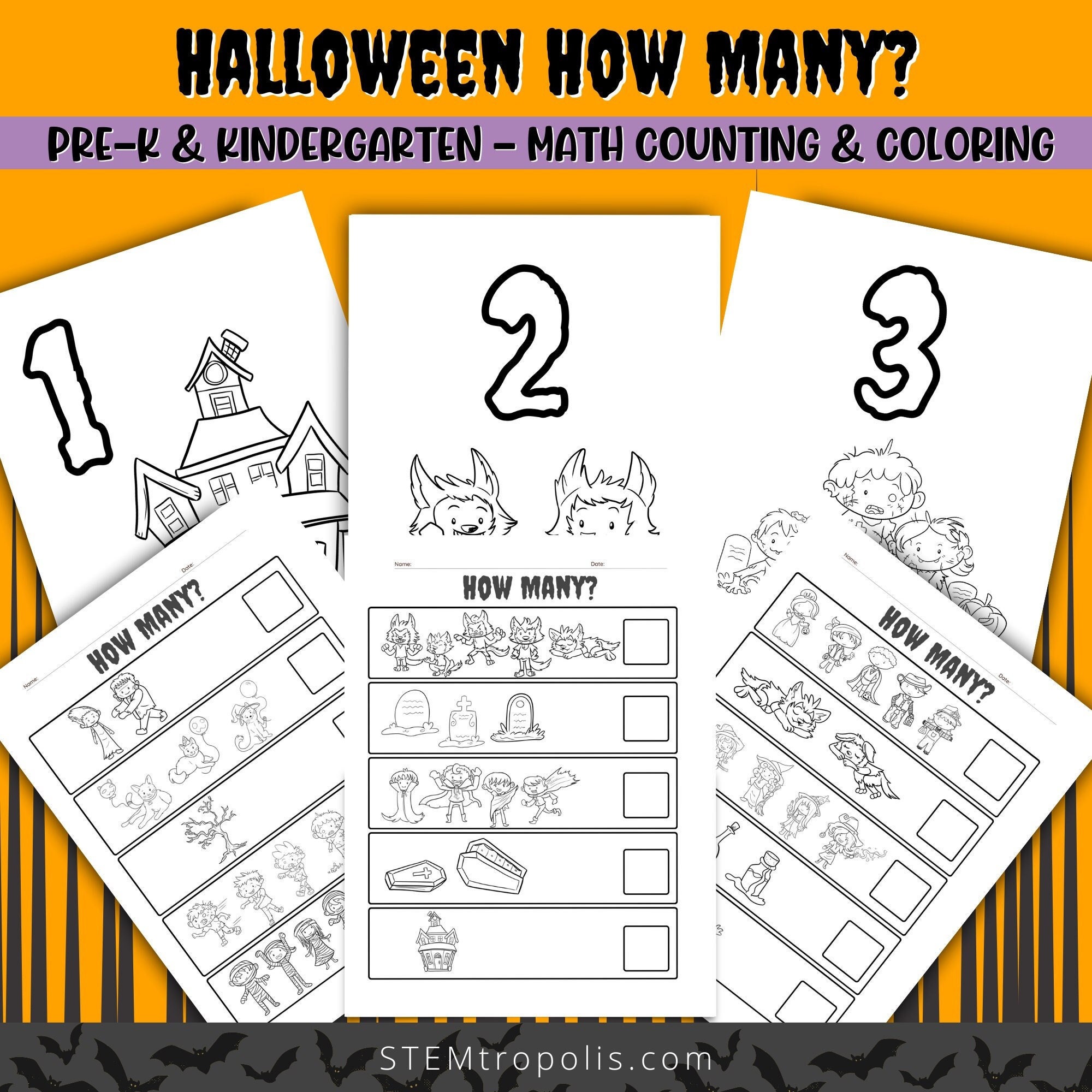Halloween Math Worksheets, Pre-k Kindergarten Worksheets, Counting ...